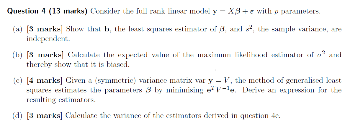 Solved Question 4 (13 marks) Consider the full rank linear | Chegg.com