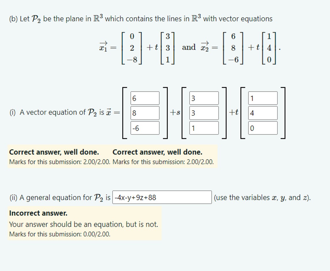 Solved (b) ﻿Let P2 ﻿be the plane in R3 ﻿which contains the | Chegg.com