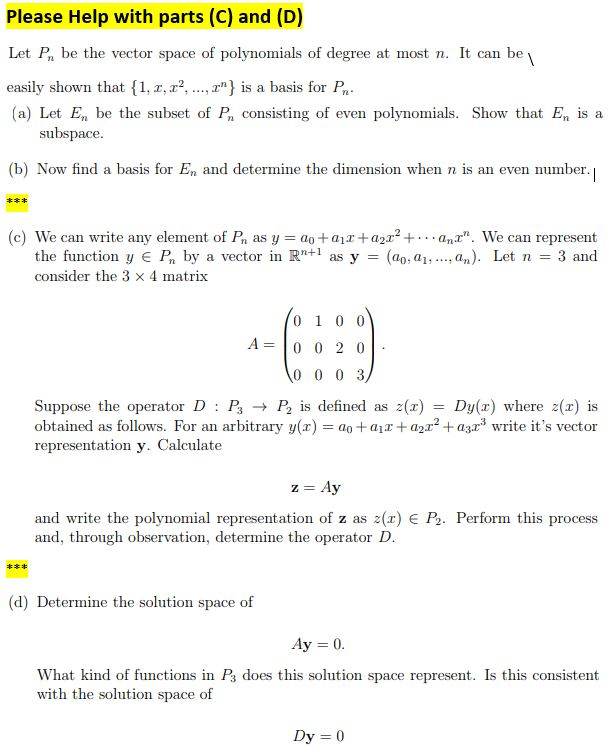 Solved Please Help with parts (C) and (D) Let P be the | Chegg.com