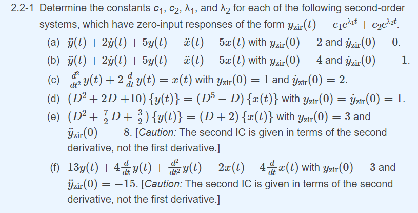 Solved 2-1 Determine the constants c1,c2,λ1, and λ2 for each | Chegg.com