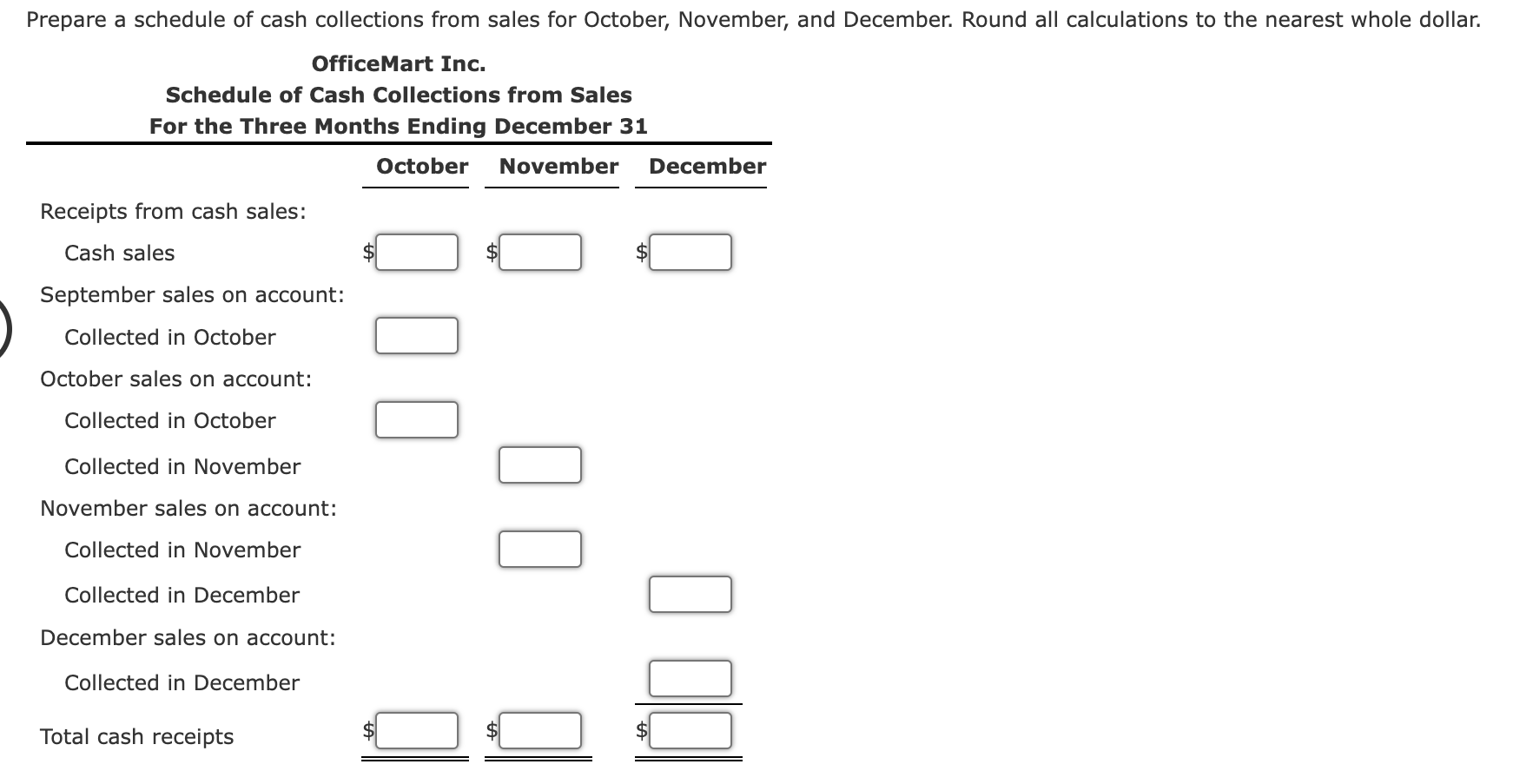 Solved Schedule of Cash Collections of Accounts Receivable | Chegg.com