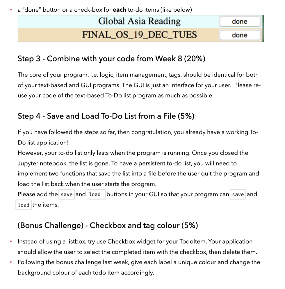 Solved Part 2 - TKInter To-Do List (40%, Due 9/5) | Chegg.com