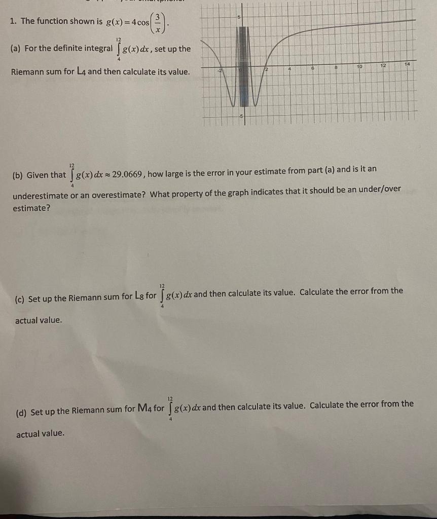 Solved 1. The function shown is g(x) = 4cos . (a) For the | Chegg.com