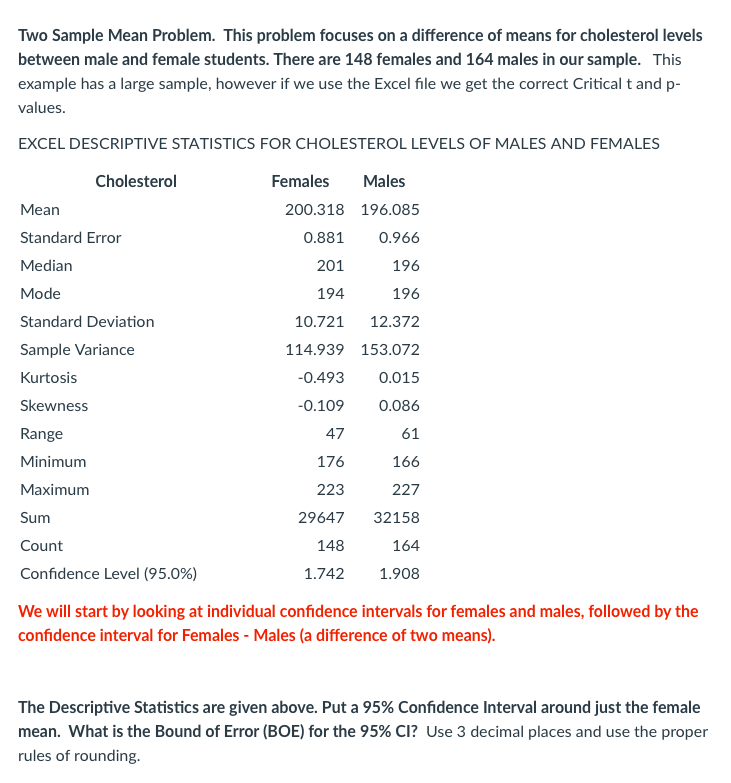 Solved Two Sample Mean Problem. This problem focuses on a | Chegg.com