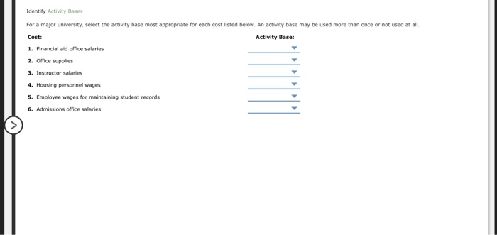 Solved Identify Activity Bases For a major university, | Chegg.com Solved Identify Activity Bases For a major university, | Chegg.com