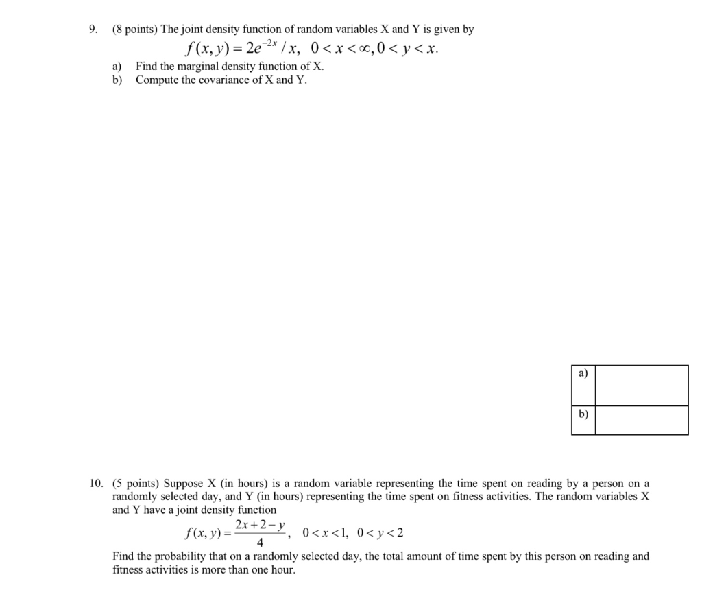 Solved 9. (8 points) The joint density function of random | Chegg.com