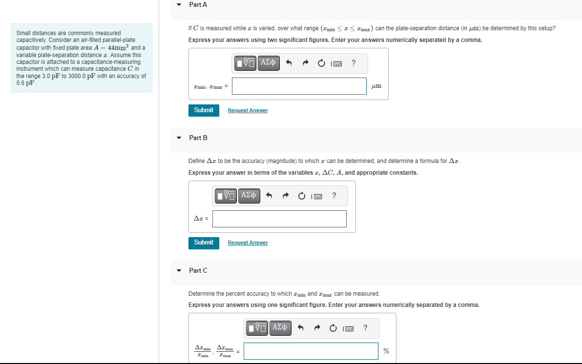 Solved Small distances are commonly measured capacitively. | Chegg.com