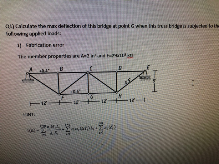 Solved O1) Calculate the max deflection of this bridge at | Chegg.com