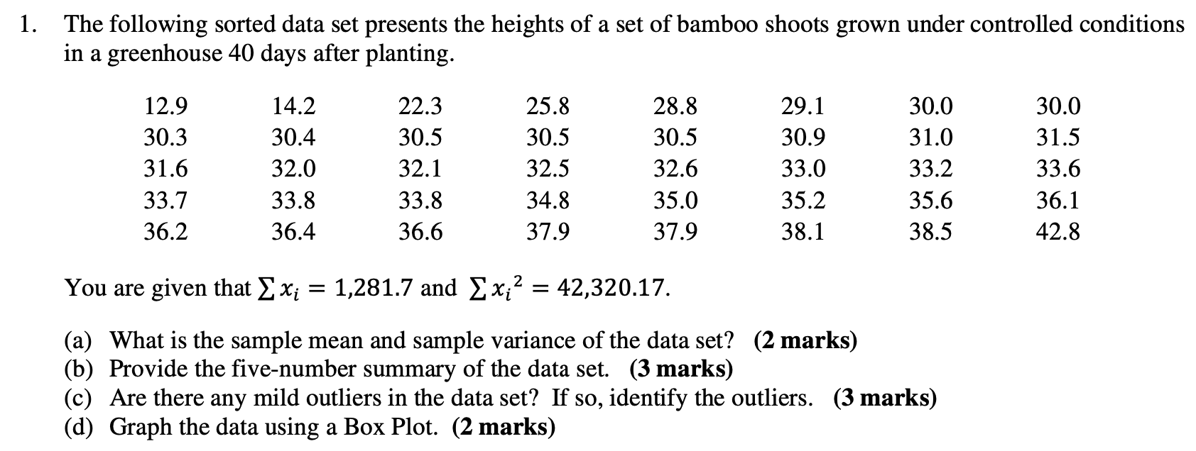 Solved 1. The following sorted data set presents the heights | Chegg.com