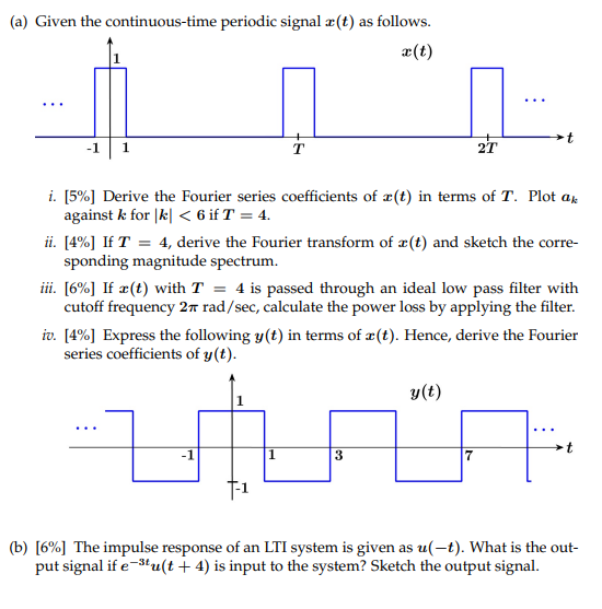Solved (a) Given the continuous-time periodic signal X(t) as | Chegg.com