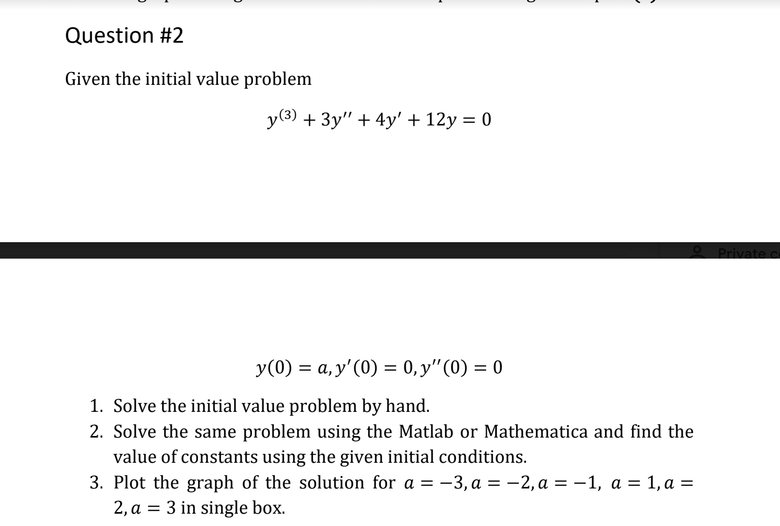 Solved Given the initial value problem y(3)+3y′′+4y′+12y=0 | Chegg.com