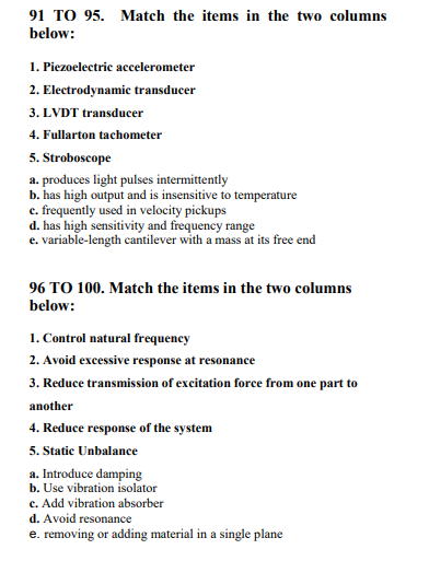 Solved 91 TO 95. Match the items in the two columns below: | Chegg.com