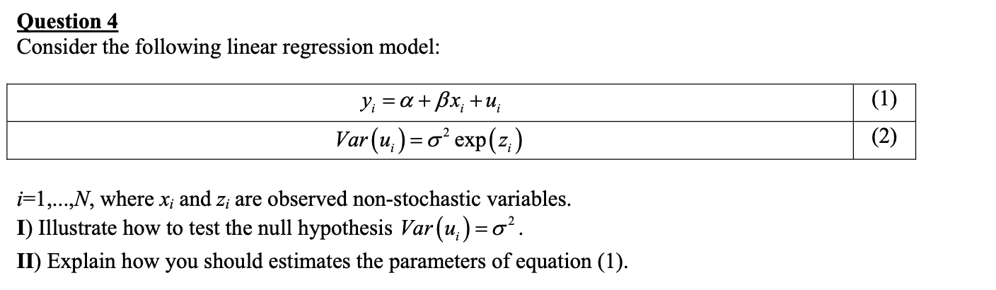 Solved Question 4Consider the following linear regression | Chegg.com