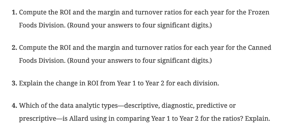 Solved Allard, Inc., presented two years of data for its | Chegg.com