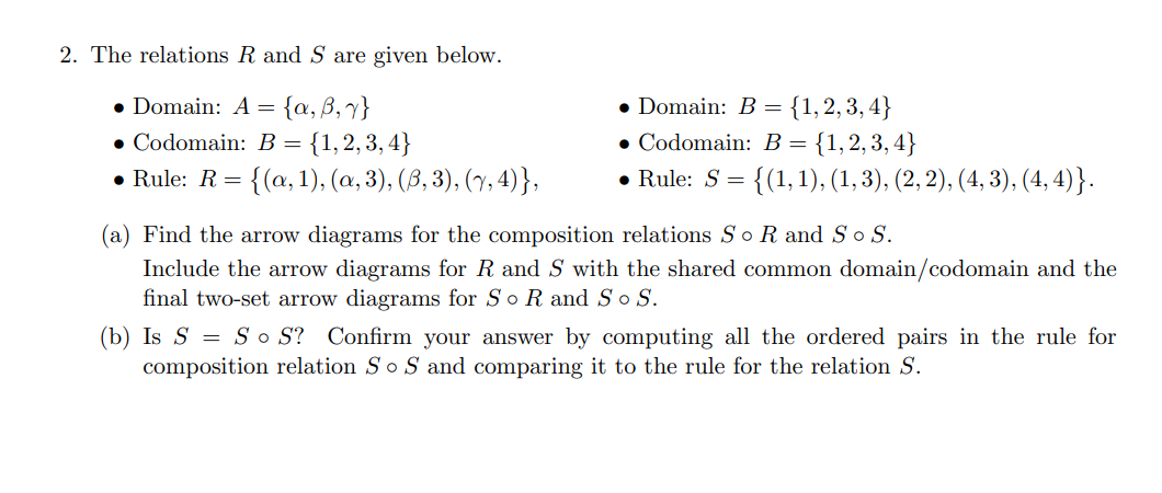 Solved 2. The relations R and S are given below. - Domain: | Chegg.com