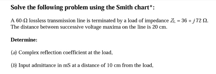 Solved Solve the following problem using the Smith chart*: A | Chegg.com