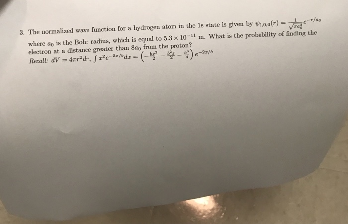 Solved 3 The Normalized Wave Function For A Hydrogen Atorn