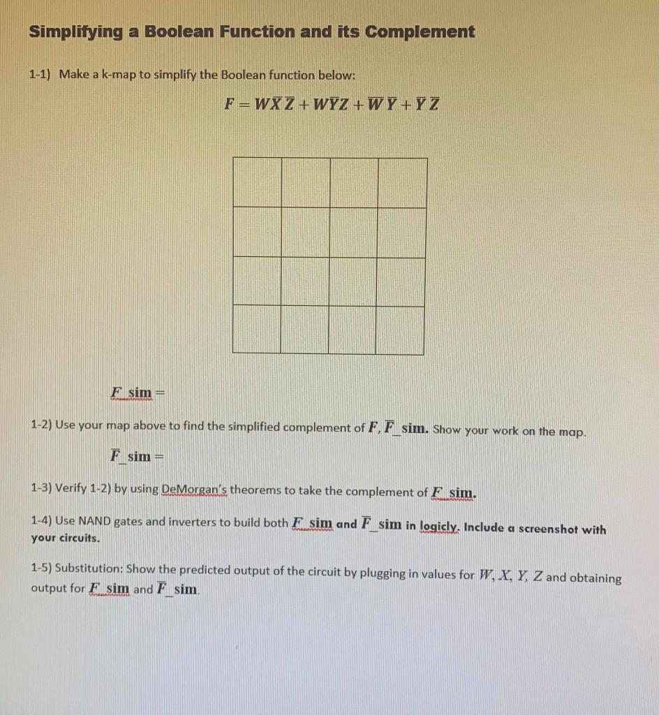 Simplifying a Boolean Function and its Complement | Chegg.com