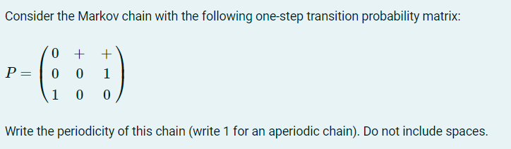 Solved Consider the Markov chain with the following one-step | Chegg.com