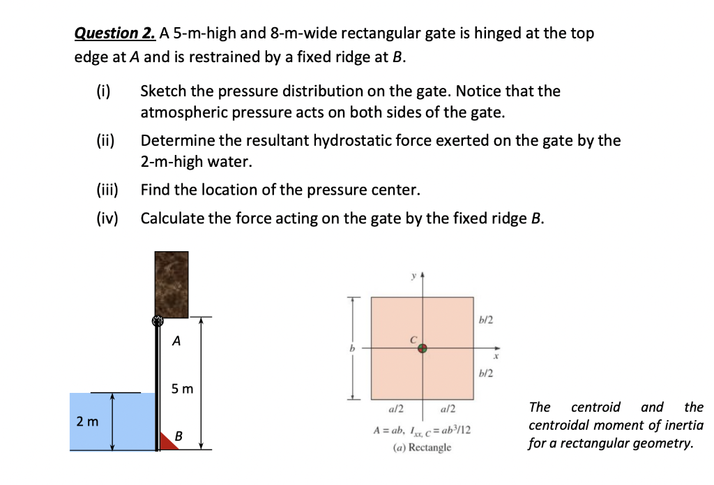 Solved Question 2. A 5-m-high and 8-m-wide rectangular gate | Chegg.com