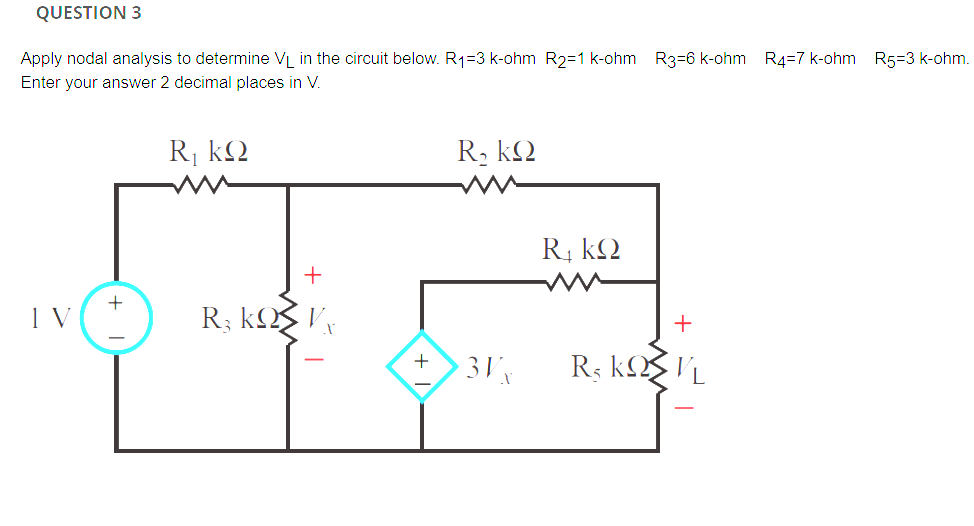 Solved Apply nodal analysis to determine VL in the circuit | Chegg.com