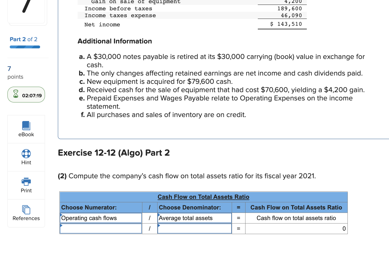 Solved 7 Part 2 of 2 7 points 02:07:26 eBook Hint Print ច | Chegg.com