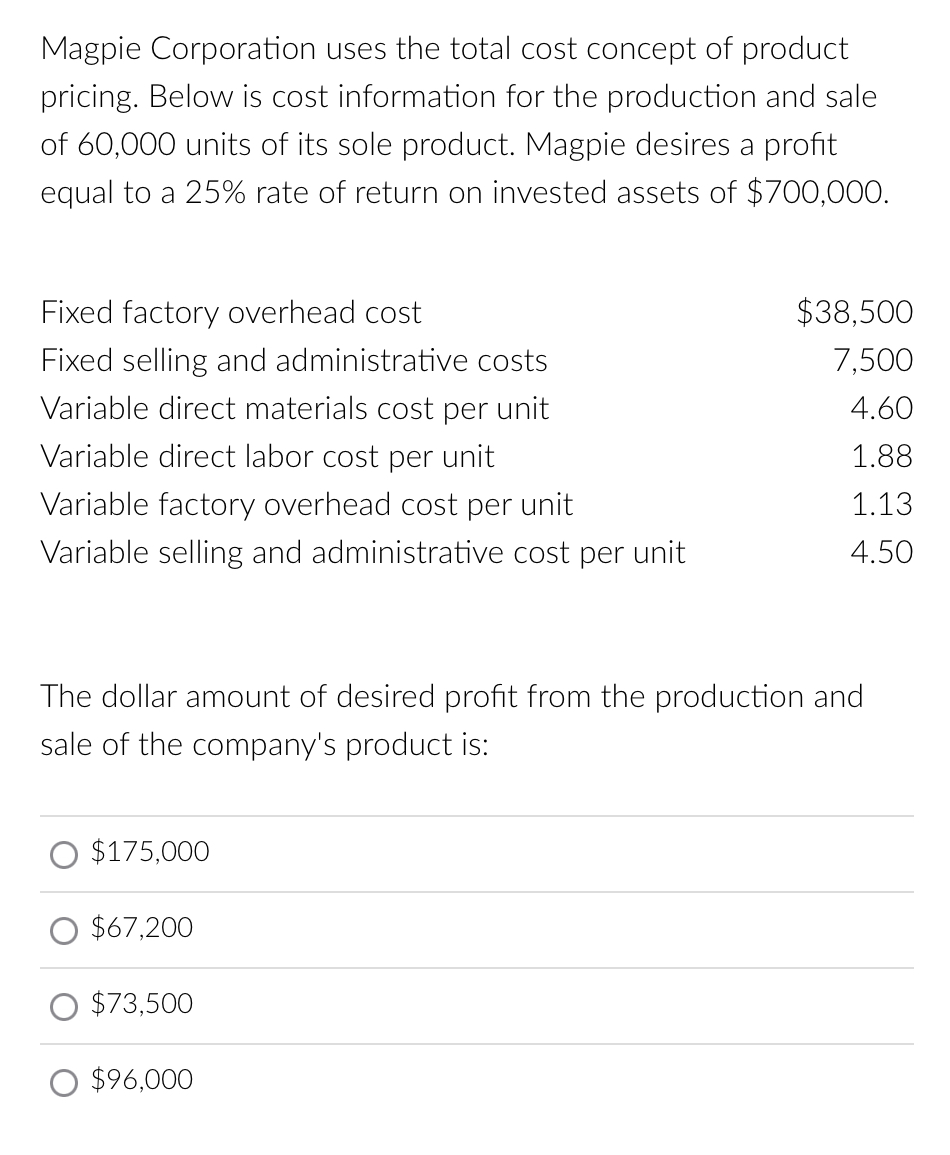 Solved Magpie Corporation uses the total cost concept of | Chegg.com Solved Magpie Corporation uses the total cost concept of | Chegg.com