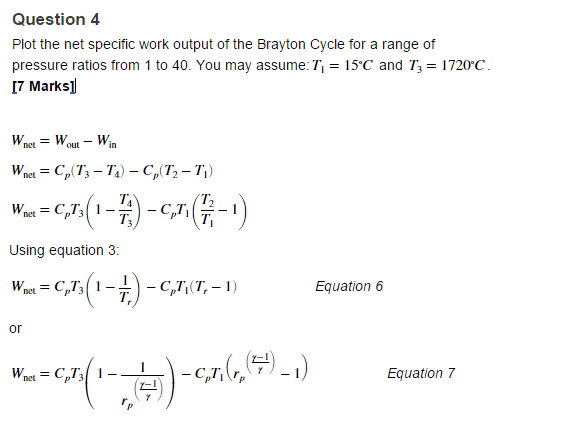 Solved Question 4 Plot The Net Specific Work Output Of The