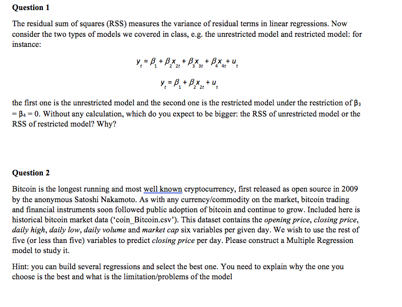 Question 1 The residual sum of squares (RSS) measures | Chegg.com Question 1 The residual sum of squares (RSS) measures | Chegg.com