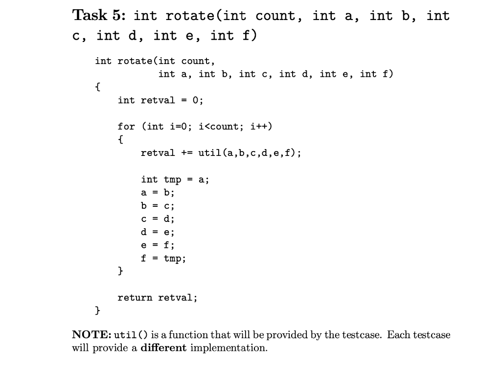 Solved Task 5: int rotate(int count, int a, int b, int c, | Chegg.com