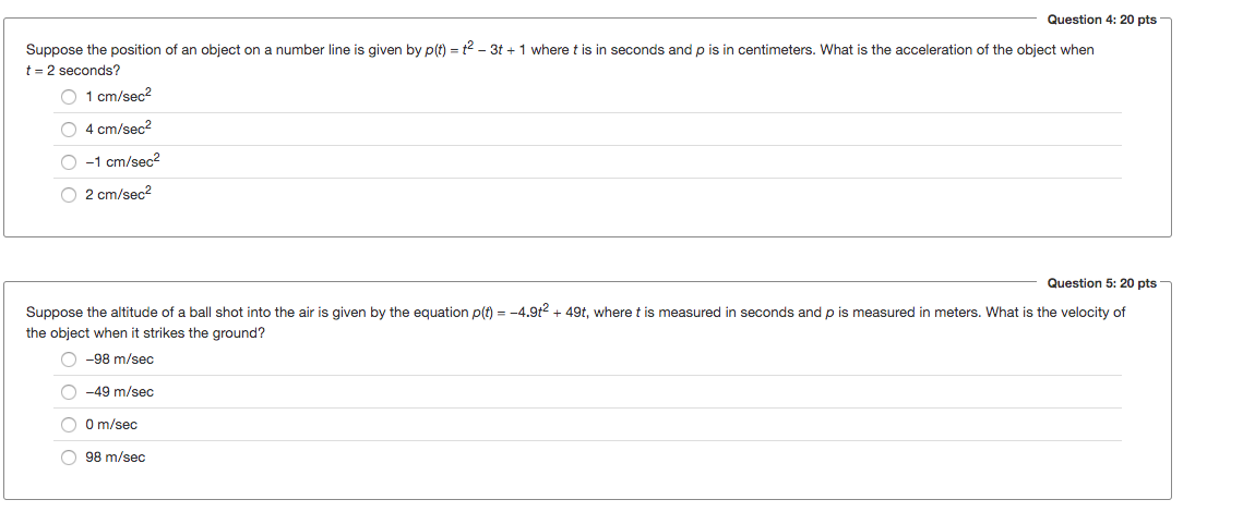 Solved Question 4 20 Pts Suppose The Position Of An Object