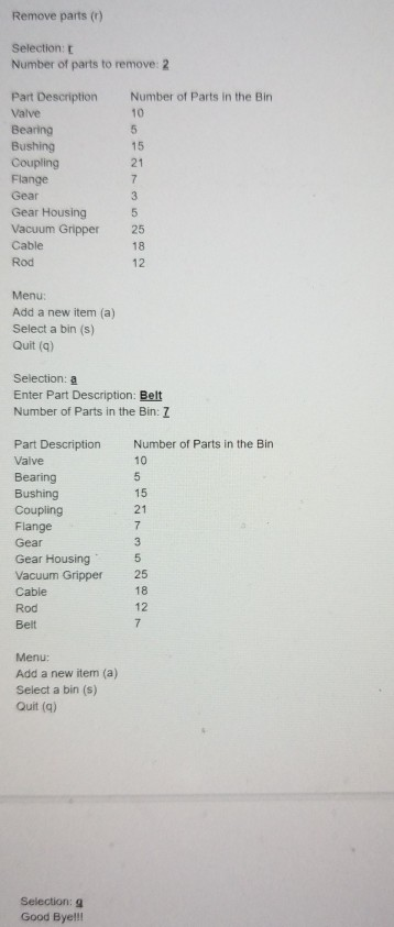 Solved Exercise - Inventory Bins Write a program that | Chegg.com