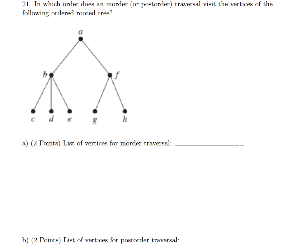 Solved 21. In which order does an inorder (or postorder) | Chegg.com