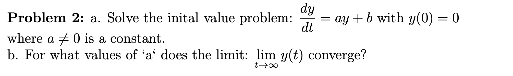 Solved Problem 2: a. Solve the inital value problem: | Chegg.com