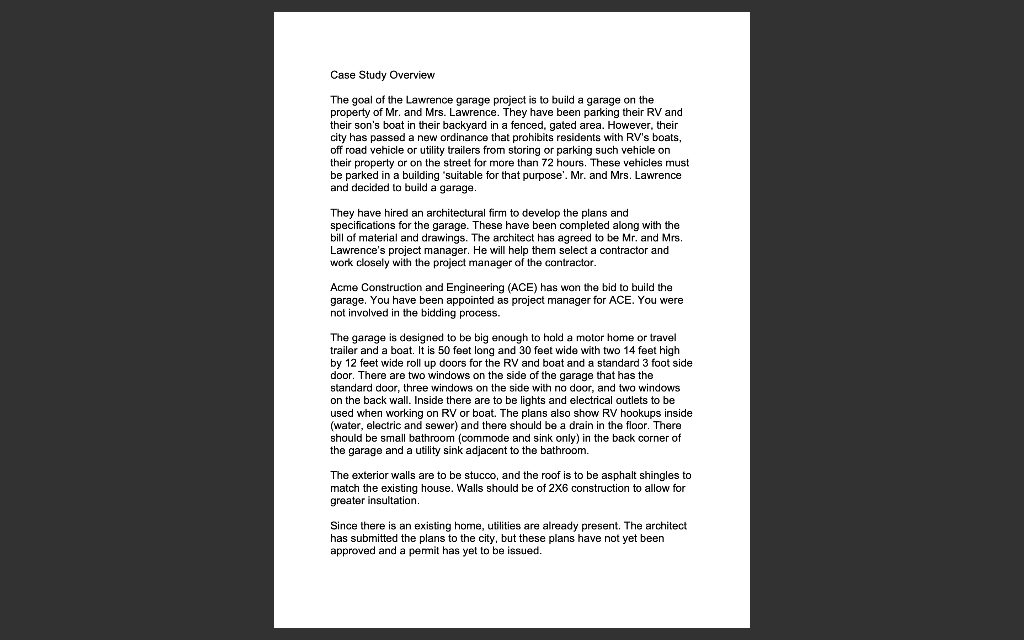 Solved Case Study Overview The goal of the Lawrence garage | Chegg.com