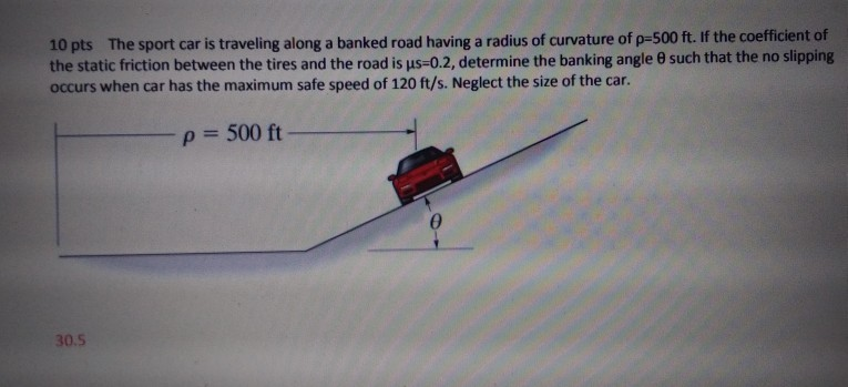 Solved 10 pts The sport car is traveling along a banked road | Chegg.com
