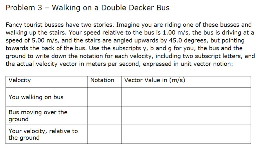 Solved Problem 3 - Walking on a Double Decker Bus Fancy | Chegg.com