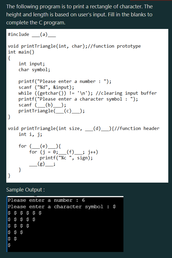 Solved The following program is to print a rectangle of | Chegg.com