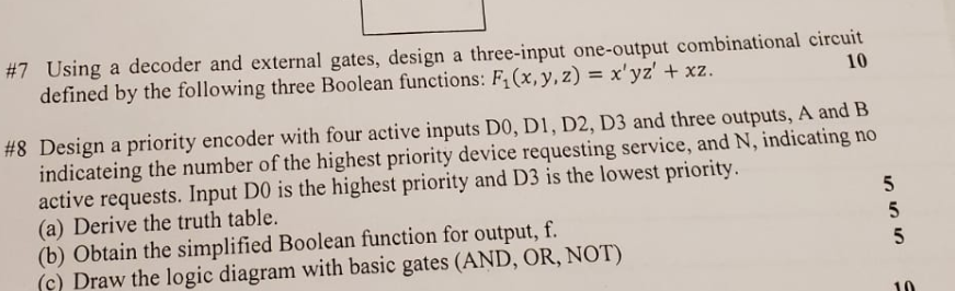 Solved #7 Using a decoder and external gates, design a | Chegg.com