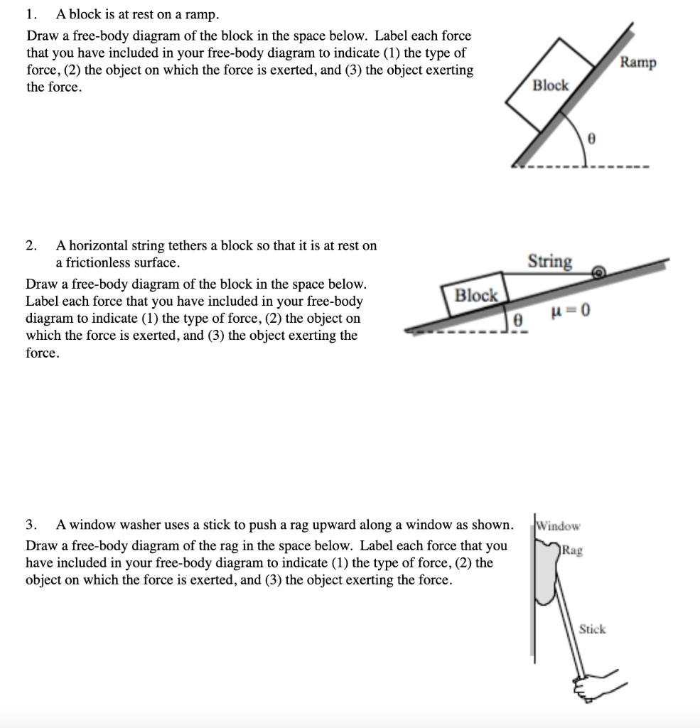 Solved 1. A block is at rest on a ramp. Draw a free-body | Chegg.com