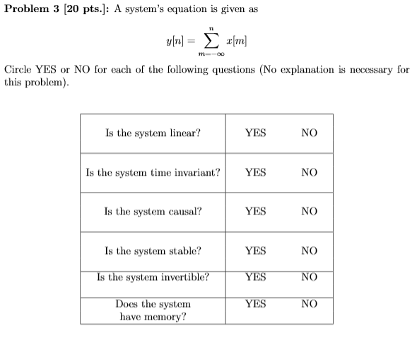 Solved Problem 3 (20 pts.]: A system's equation is given as | Chegg.com