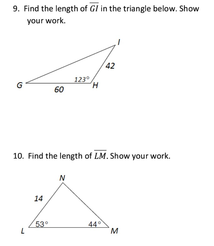 Solved 9. Find the length of GI in the triangle below. Show | Chegg.com
