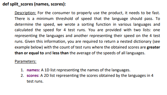 Solved f split_scores (names, scores): Description: For the | Chegg.com