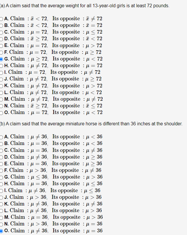 Solved For each claim, select the correct symbolic forms of | Chegg.com