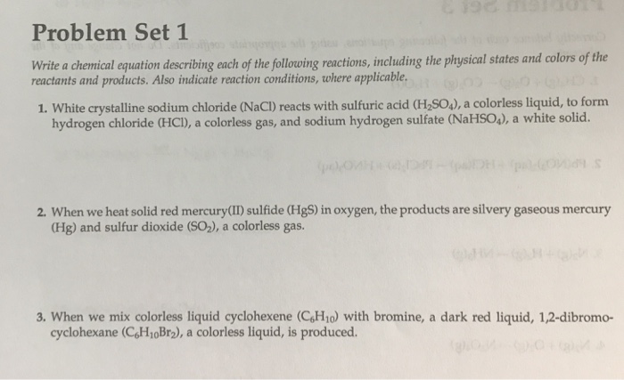 Solved Problem Set 1 Write a chemical equation describing | Chegg.com