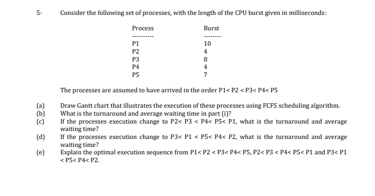 Solved 5- Consider the following set of processes, with the | Chegg.com