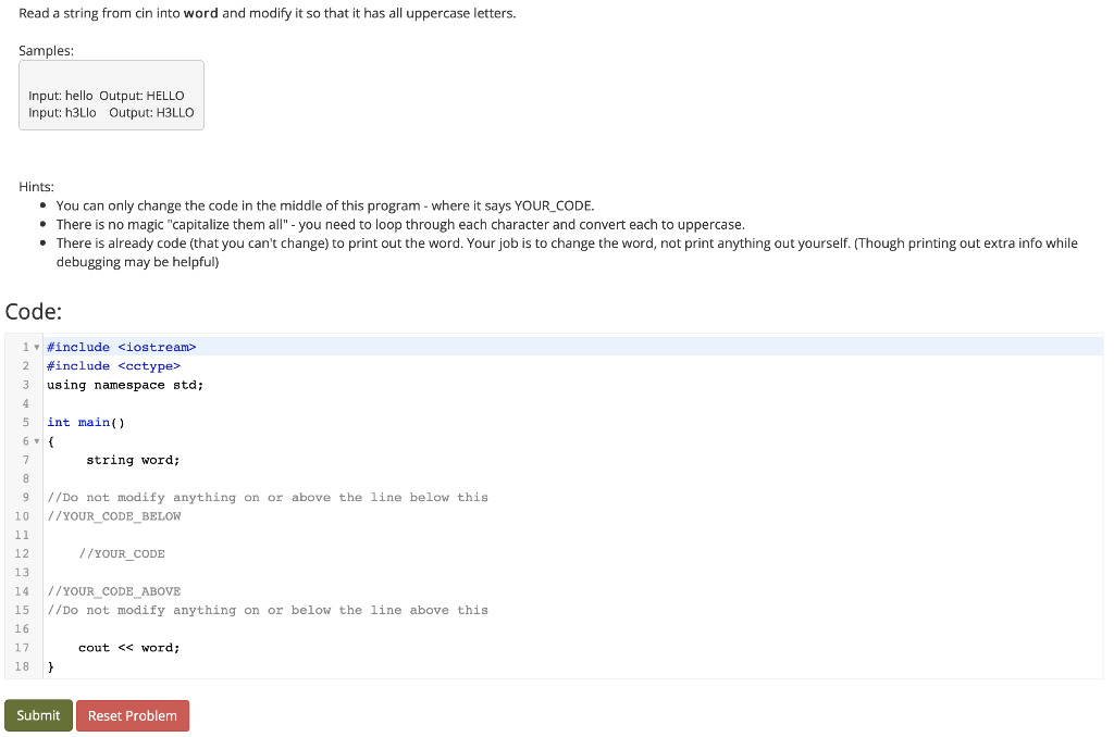 Solved CPP Lab, C++ All To Upper Read a string from cin into | Chegg.com