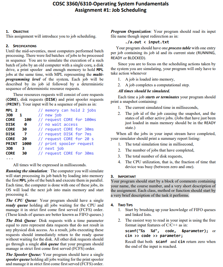 COSC 3360/6310-Operating System Fundamentals | Chegg.com