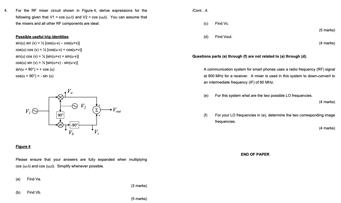 Solved 4. Cont...4. For the RF mixer circuit shown in Figure | Chegg.com