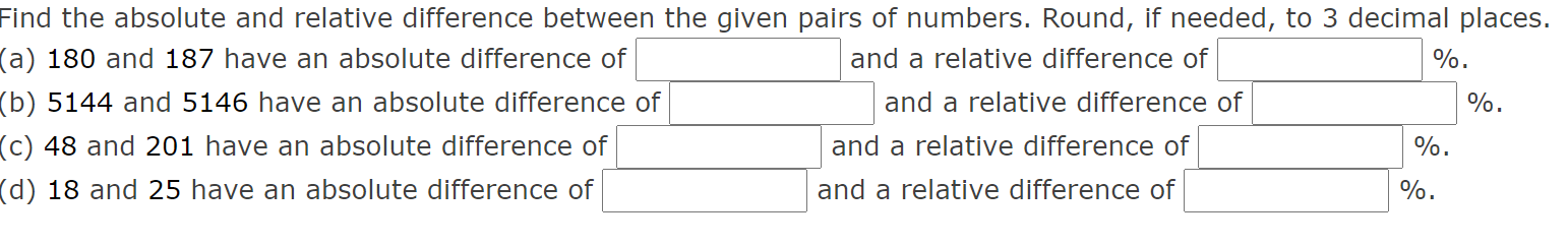 Solved %. Find the absolute and relative difference between | Chegg.com